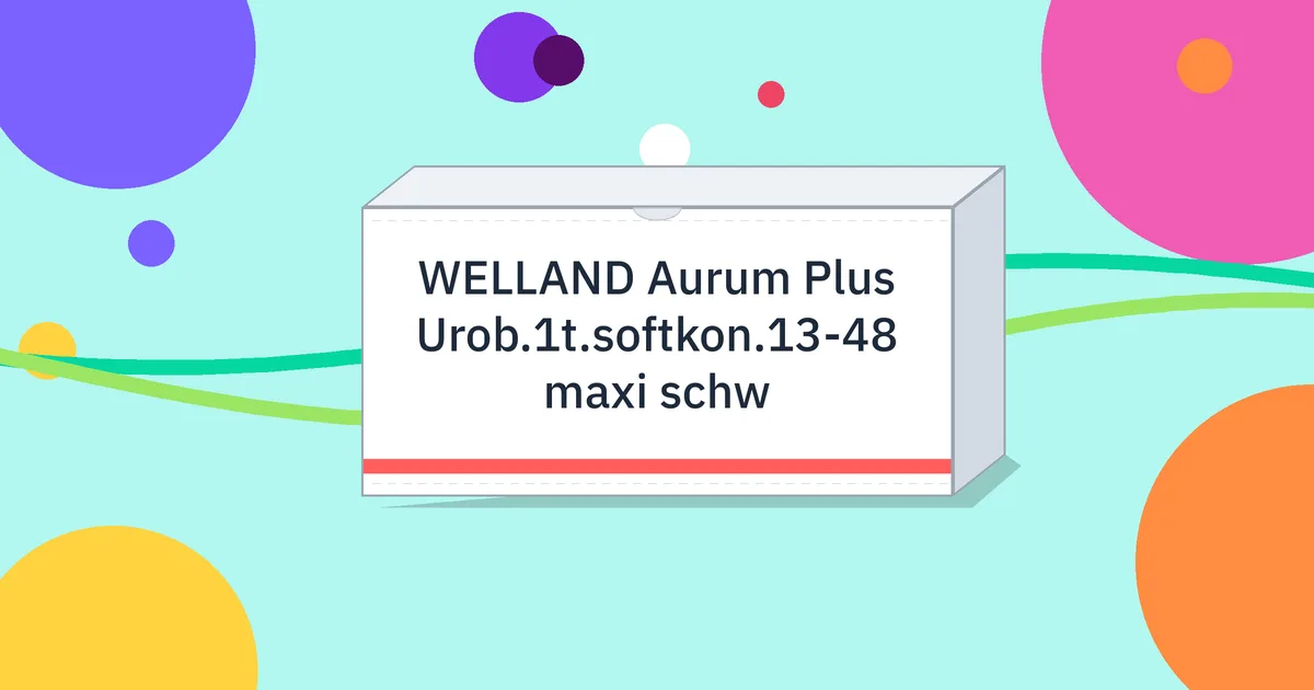 Symbolbild: Packung mit der Aufschrift WELLAND Aurum Plus Urob.1t.softkon.13-48 maxi schw (PZN 18826574) – Verfügbarkeit und Bezug in Apotheken in Frankfurt am Main