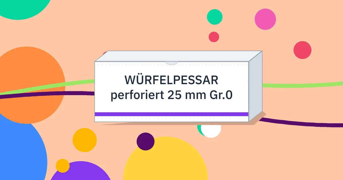 Symbolbild: Packung mit der Aufschrift WÜRFELPESSAR perforiert 25 mm Gr.0 (PZN 05907070) – Verfügbarkeit und Bezug in Apotheken in Frankfurt am Main