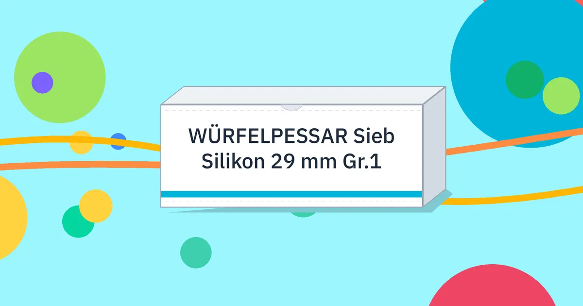 Symbolbild: Packung mit der Aufschrift WÜRFELPESSAR Sieb Silikon 29 mm Gr.1 (PZN 04925611) – Verfügbarkeit und Bezug in Apotheken in Frankfurt am Main
