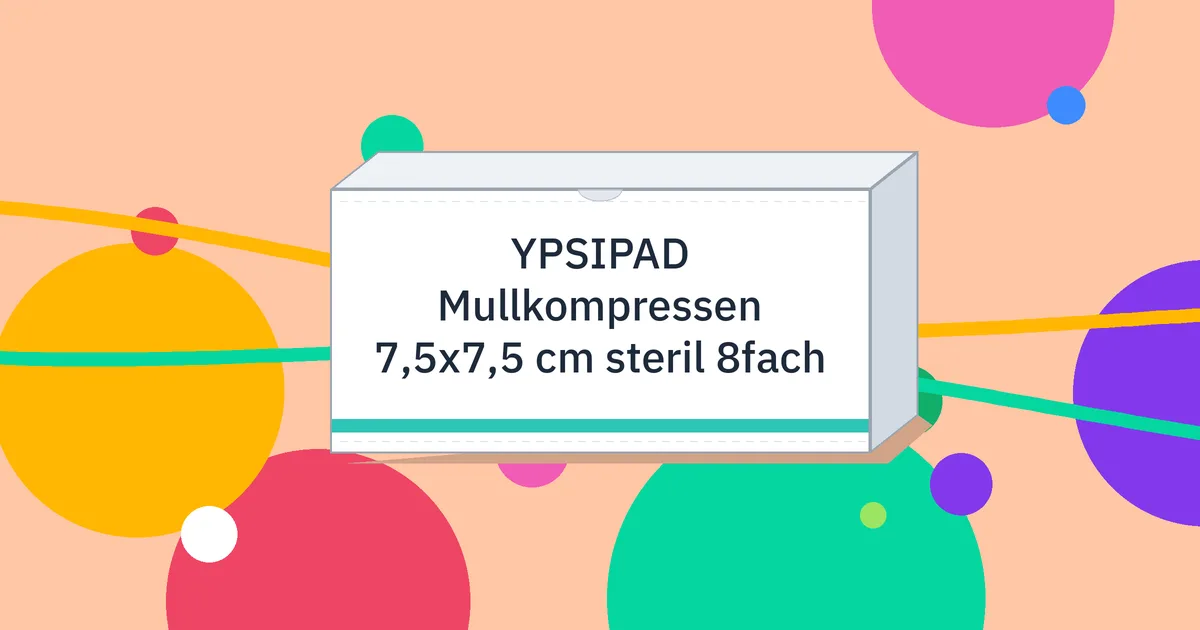 Symbolbild: Packung mit der Aufschrift YPSIPAD Mullkompressen 7,5x7,5 cm steril 8fach (PZN 12604223) – Verfügbarkeit und Bezug in Apotheken in Frankfurt am Main
