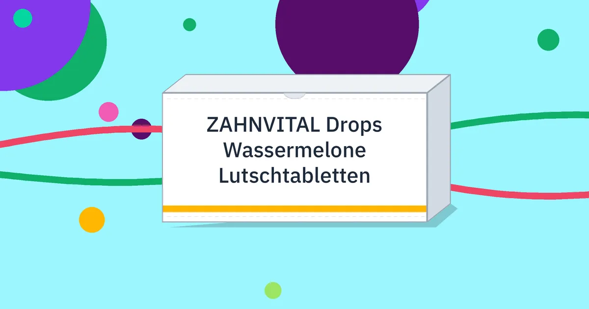 Symbolbild: Packung mit der Aufschrift ZAHNVITAL Drops Wassermelone Lutschtabletten (PZN 20718165) – Verfügbarkeit und Bezug in Apotheken in Frankfurt am Main