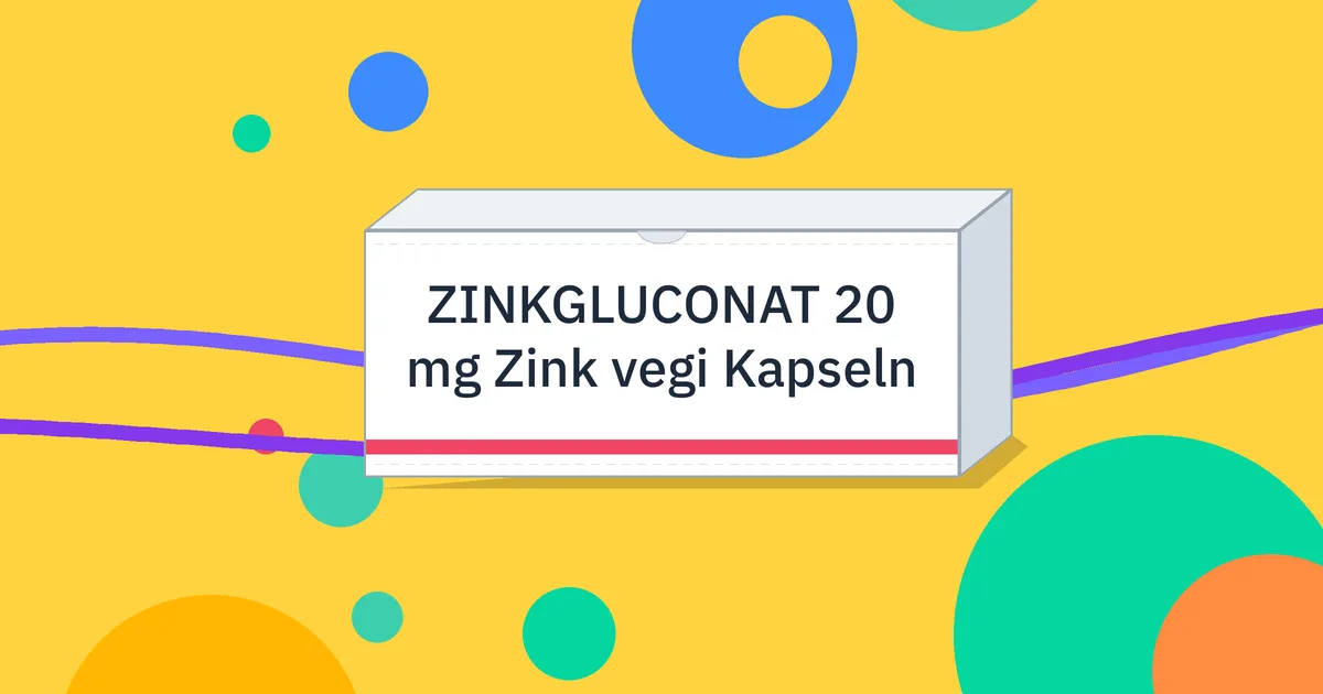 Symbolbild: Packung mit der Aufschrift ZINKGLUCONAT 20 mg Zink vegi Kapseln (PZN 16229087) – Verfügbarkeit und Bezug in Apotheken in Frankfurt am Main