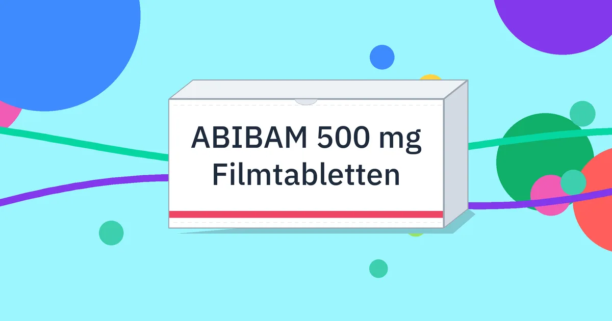 Symbolbild: Packung mit der Aufschrift ABIBAM 500 mg Filmtabletten (PZN 18085557) – Verfügbarkeit und Bezug in Apotheken in Frankfurt am Main