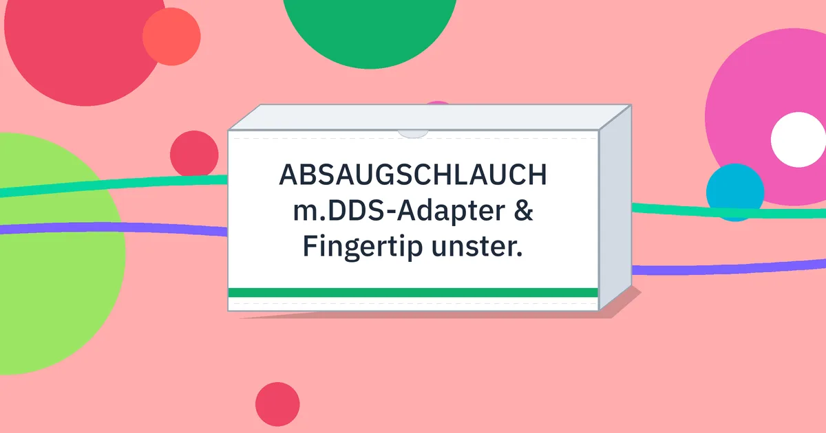 Symbolbild: Packung mit der Aufschrift ABSAUGSCHLAUCH m.DDS-Adapter & Fingertip unster. (PZN 16740443) – Verfügbarkeit und Bezug in Apotheken in Frankfurt am Main