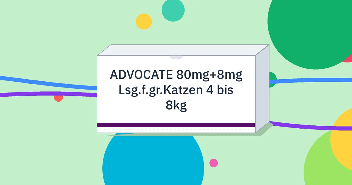 Symbolbild: Packung mit der Aufschrift ADVOCATE 80mg+8mg Lsg.f.gr.Katzen 4 bis 8kg (PZN 14372188) – Verfügbarkeit und Bezug in Apotheken in Frankfurt am Main