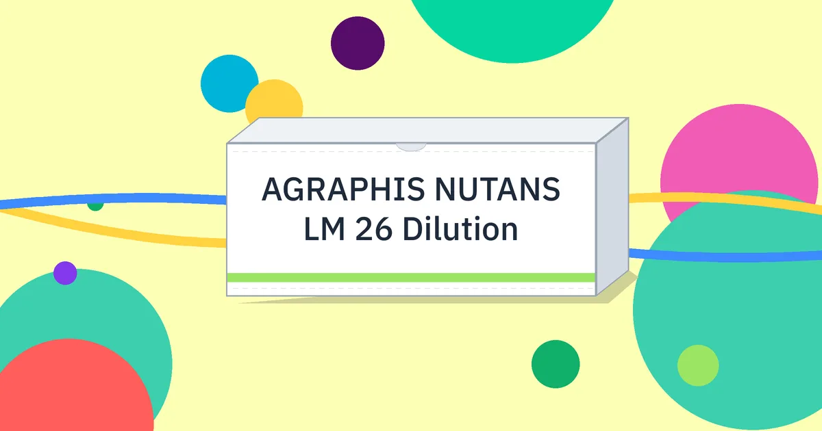 Symbolbild: Packung mit der Aufschrift AGRAPHIS NUTANS LM 26 Dilution (PZN 13306605) – Verfügbarkeit und Bezug in Apotheken in Frankfurt am Main