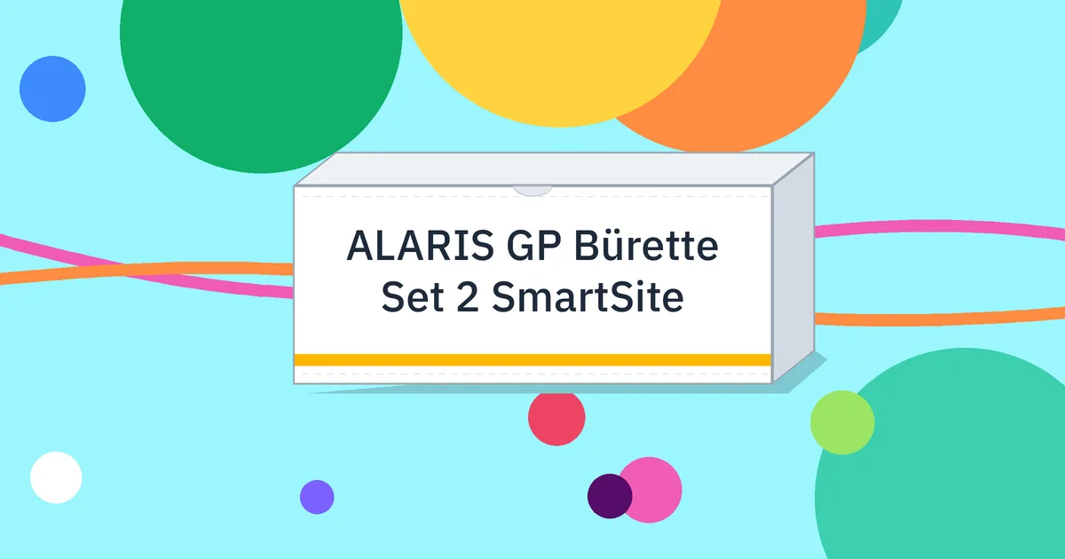 Symbolbild: Packung mit der Aufschrift ALARIS GP Bürette Set 2 SmartSite (PZN 14318071) – Verfügbarkeit und Bezug in Apotheken in Frankfurt am Main