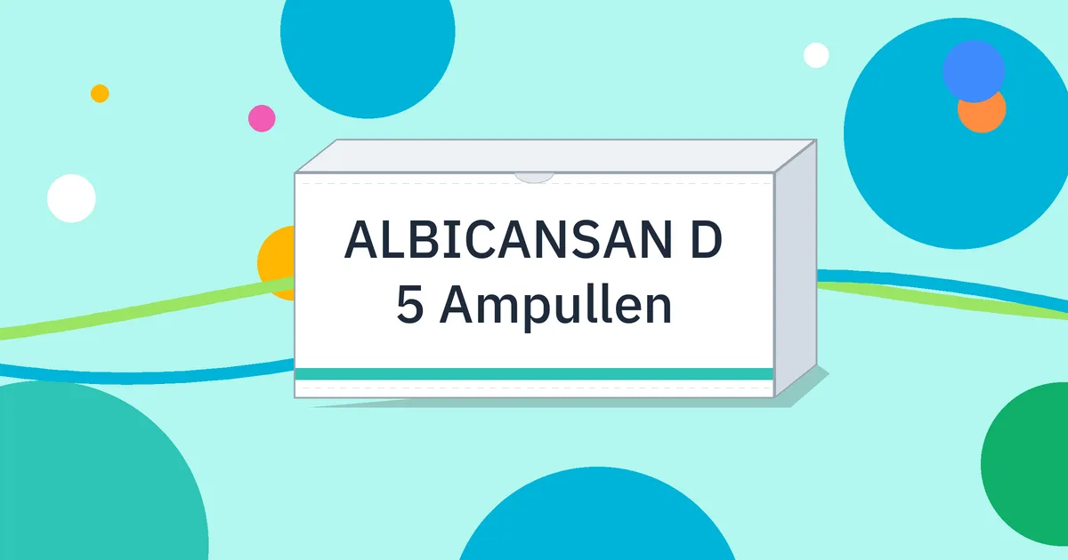 Symbolbild: Packung mit der Aufschrift ALBICANSAN D 5 Ampullen (PZN 04456814) – Verfügbarkeit und Bezug in Apotheken in Frankfurt am Main