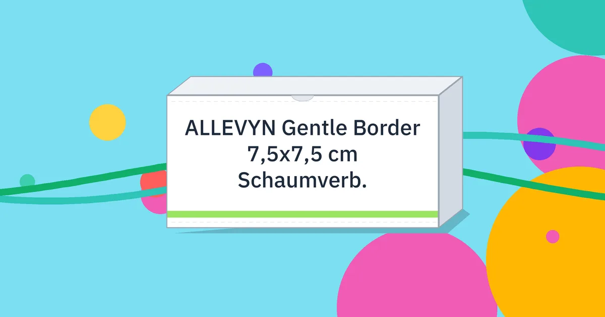 Symbolbild: Packung mit der Aufschrift ALLEVYN Gentle Border 7,5x7,5 cm Schaumverb. (PZN 13907635) – Verfügbarkeit und Bezug in Apotheken in Frankfurt am Main