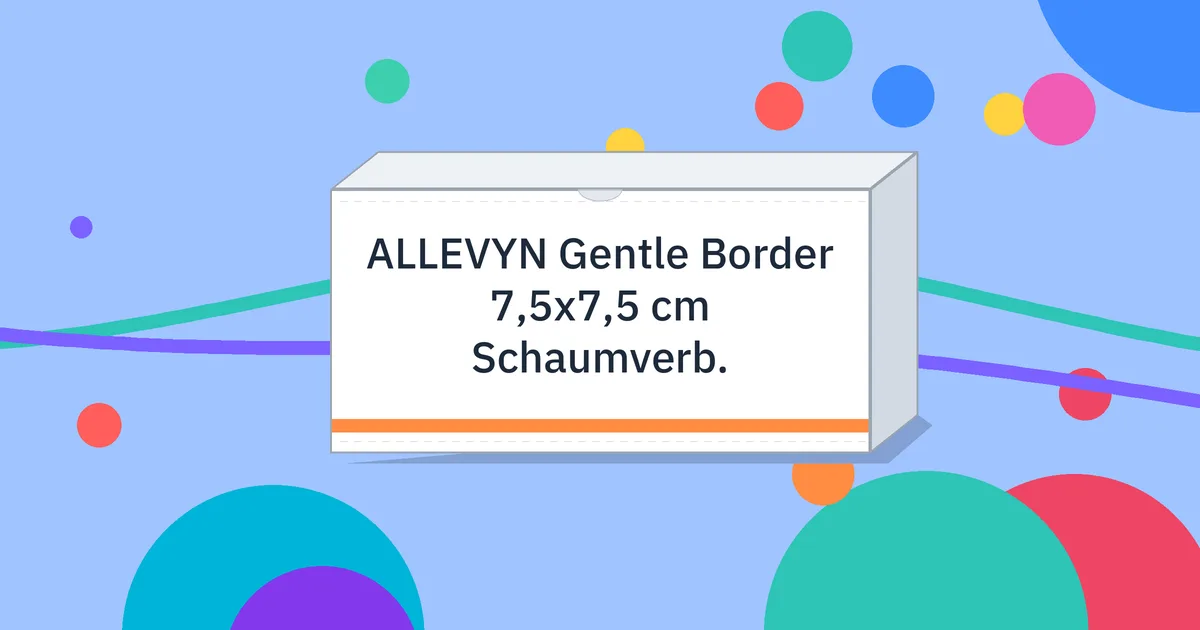 Symbolbild: Packung mit der Aufschrift ALLEVYN Gentle Border 7,5x7,5 cm Schaumverb. (PZN 18890425) – Verfügbarkeit und Bezug in Apotheken in Frankfurt am Main