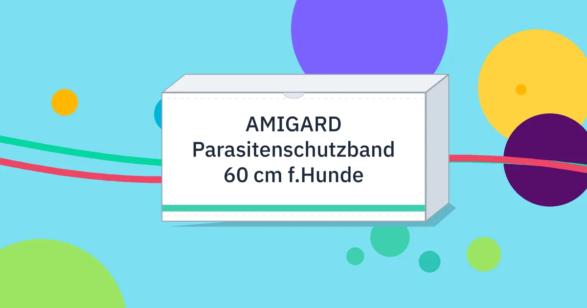 Symbolbild: Packung mit der Aufschrift AMIGARD Parasitenschutzband 60 cm f.Hunde (PZN 18175007) – Verfügbarkeit und Bezug in Apotheken in Frankfurt am Main