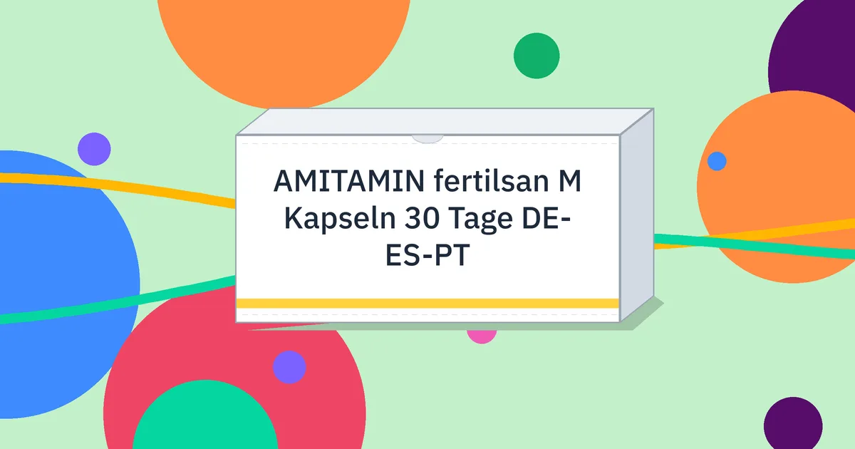 Symbolbild: Packung mit der Aufschrift AMITAMIN fertilsan M Kapseln 30 Tage DE-ES-PT (PZN 15578271) – Verfügbarkeit und Bezug in Apotheken in Frankfurt am Main