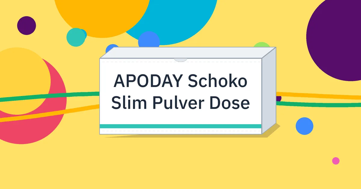 Symbolbild: Packung mit der Aufschrift APODAY Schoko Slim Pulver Dose (PZN 10123821) – Verfügbarkeit und Bezug in Apotheken in Frankfurt am Main