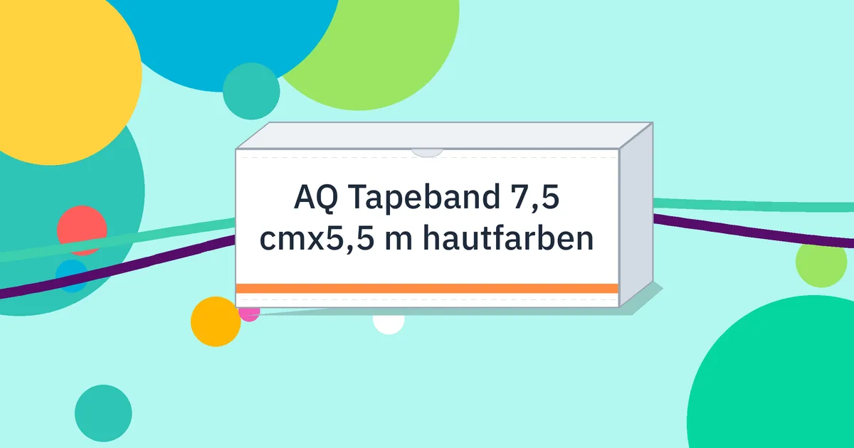 Symbolbild: Packung mit der Aufschrift AQ Tapeband 7,5 cmx5,5 m hautfarben (PZN 04700332) – Verfügbarkeit und Bezug in Apotheken in Frankfurt am Main