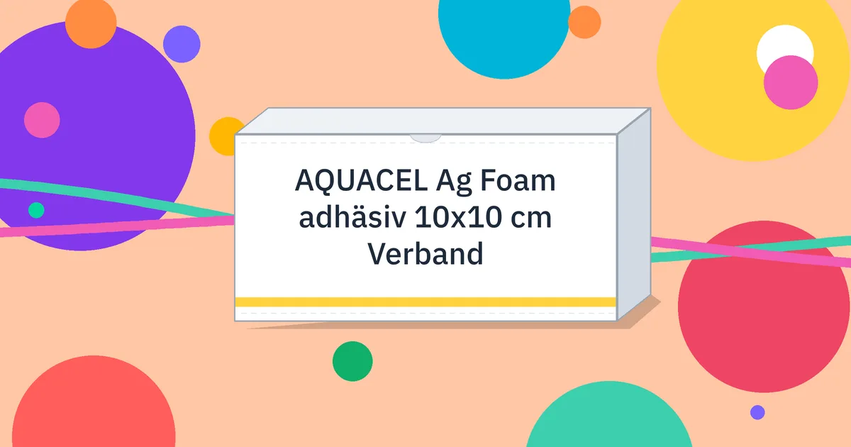 Symbolbild: Packung mit der Aufschrift AQUACEL Ag Foam adhäsiv 10x10 cm Verband (PZN 13885997) – Verfügbarkeit und Bezug in Apotheken in Frankfurt am Main