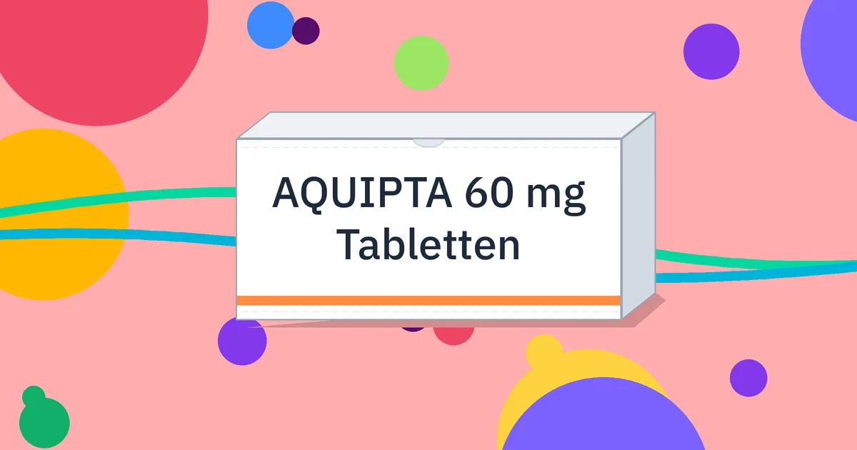 Symbolbild: Packung mit der Aufschrift AQUIPTA 60 mg Tabletten (PZN 19440776) – Verfügbarkeit und Bezug in Apotheken in Frankfurt am Main