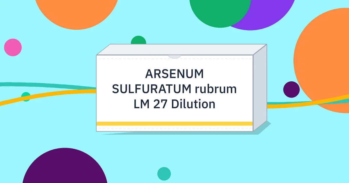 Symbolbild: Packung mit der Aufschrift ARSENUM SULFURATUM rubrum LM 27 Dilution (PZN 12779968) – Verfügbarkeit und Bezug in Apotheken in Frankfurt am Main