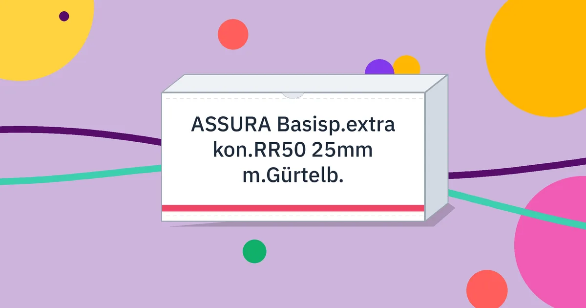 Symbolbild: Packung mit der Aufschrift ASSURA Basisp.extra kon.RR50 25mm m.Gürtelb. (PZN 04078648) – Verfügbarkeit und Bezug in Apotheken in Frankfurt am Main