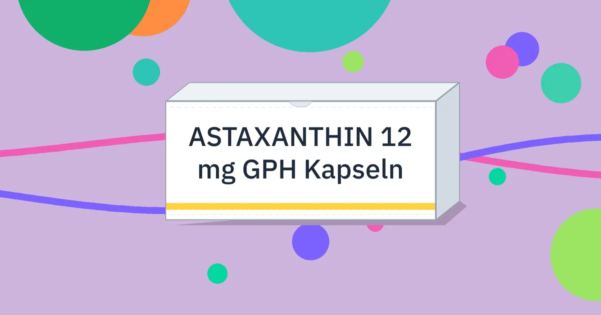 Symbolbild: Packung mit der Aufschrift ASTAXANTHIN 12 mg GPH Kapseln (PZN 16514847) – Verfügbarkeit und Bezug in Apotheken in Frankfurt am Main