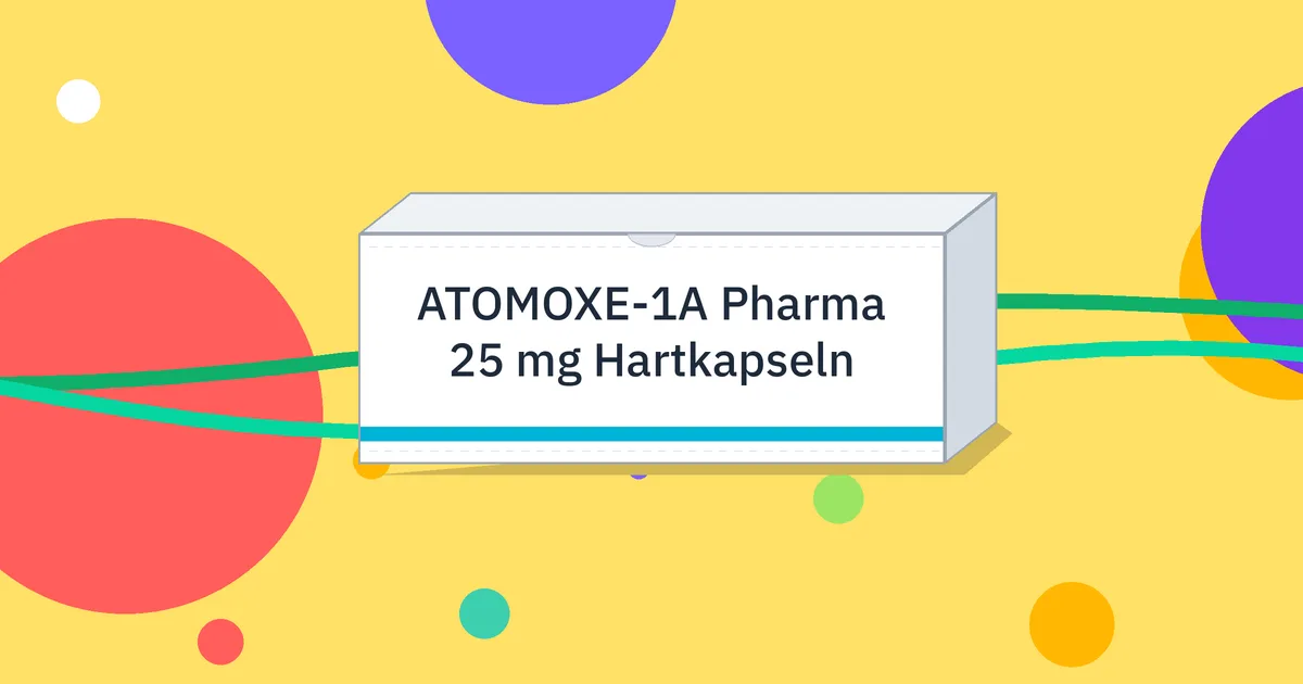 Symbolbild: Packung mit der Aufschrift ATOMOXE-1A Pharma 25 mg Hartkapseln (PZN 14352292) – Verfügbarkeit und Bezug in Apotheken in Frankfurt am Main