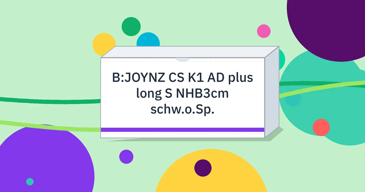Symbolbild: Packung mit der Aufschrift B:JOYNZ CS K1 AD plus long S NHB3cm schw.o.Sp. (PZN 20526632) – Verfügbarkeit und Bezug in Apotheken in Frankfurt am Main