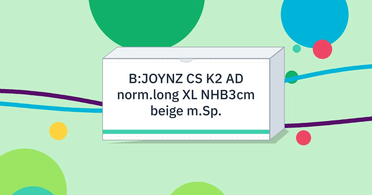 Symbolbild: Packung mit der Aufschrift B:JOYNZ CS K2 AD norm.long XL NHB3cm beige m.Sp. (PZN 20530160) – Verfügbarkeit und Bezug in Apotheken in Frankfurt am Main