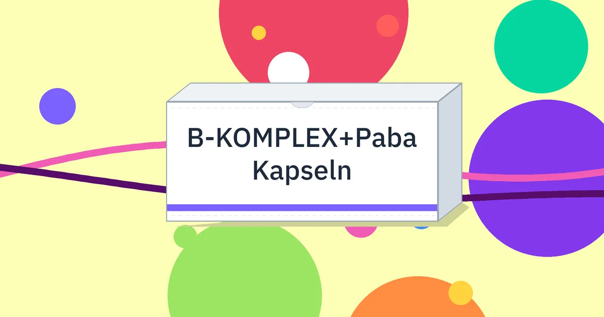Symbolbild: Packung mit der Aufschrift B-KOMPLEX+Paba Kapseln (PZN 18486428) – Verfügbarkeit und Bezug in Apotheken in Frankfurt am Main