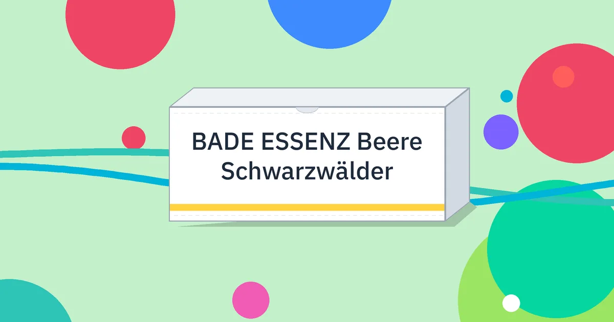 Symbolbild: Packung mit der Aufschrift BADE ESSENZ Beere Schwarzwälder (PZN 19961162) – Verfügbarkeit und Bezug in Apotheken in Frankfurt am Main