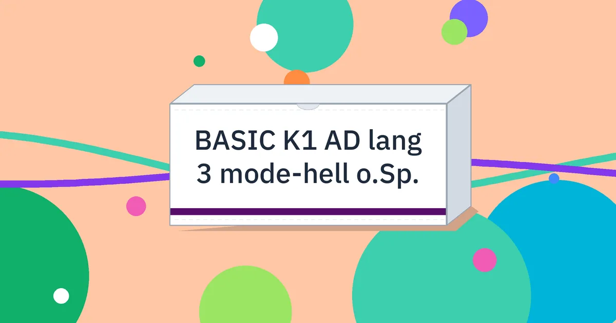 Symbolbild: Packung mit der Aufschrift BASIC K1 AD lang 3 mode-hell o.Sp. (PZN 20257853) – Verfügbarkeit und Bezug in Apotheken in Frankfurt am Main