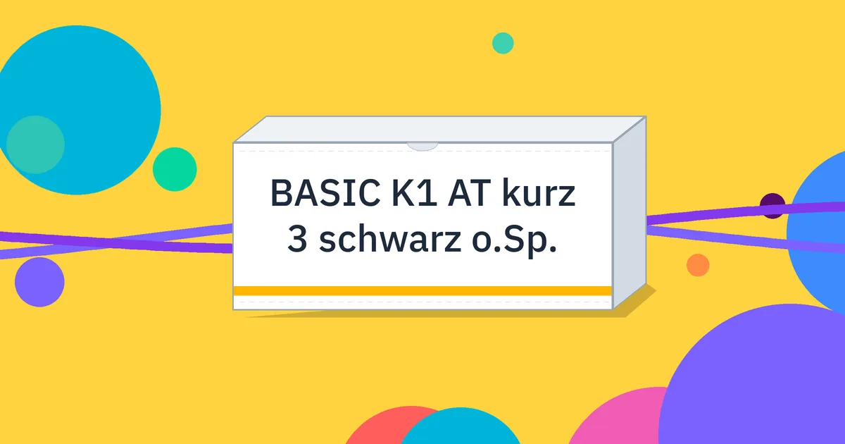 Symbolbild: Packung mit der Aufschrift BASIC K1 AT kurz 3 schwarz o.Sp. (PZN 20262535) – Verfügbarkeit und Bezug in Apotheken in Frankfurt am Main