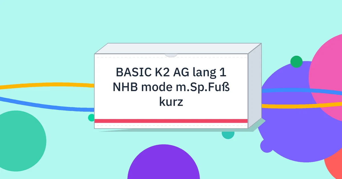 Symbolbild: Packung mit der Aufschrift BASIC K2 AG lang 1 NHB mode m.Sp.Fuß kurz (PZN 20266355) – Verfügbarkeit und Bezug in Apotheken in Frankfurt am Main