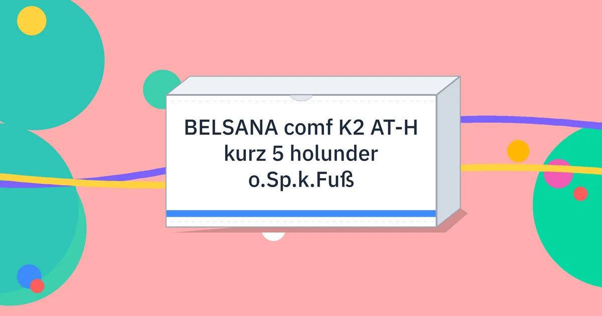 Symbolbild: Packung mit der Aufschrift BELSANA comf K2 AT-H kurz 5 holunder o.Sp.k.Fuß (PZN 12330955) – Verfügbarkeit und Bezug in Apotheken in Frankfurt am Main