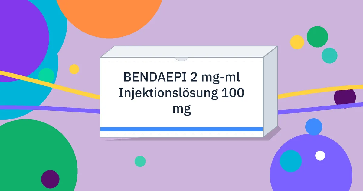 Symbolbild: Packung mit der Aufschrift BENDAEPI 2 mg-ml Injektionslösung 100 mg (PZN 04924008) – Verfügbarkeit und Bezug in Apotheken in Frankfurt am Main