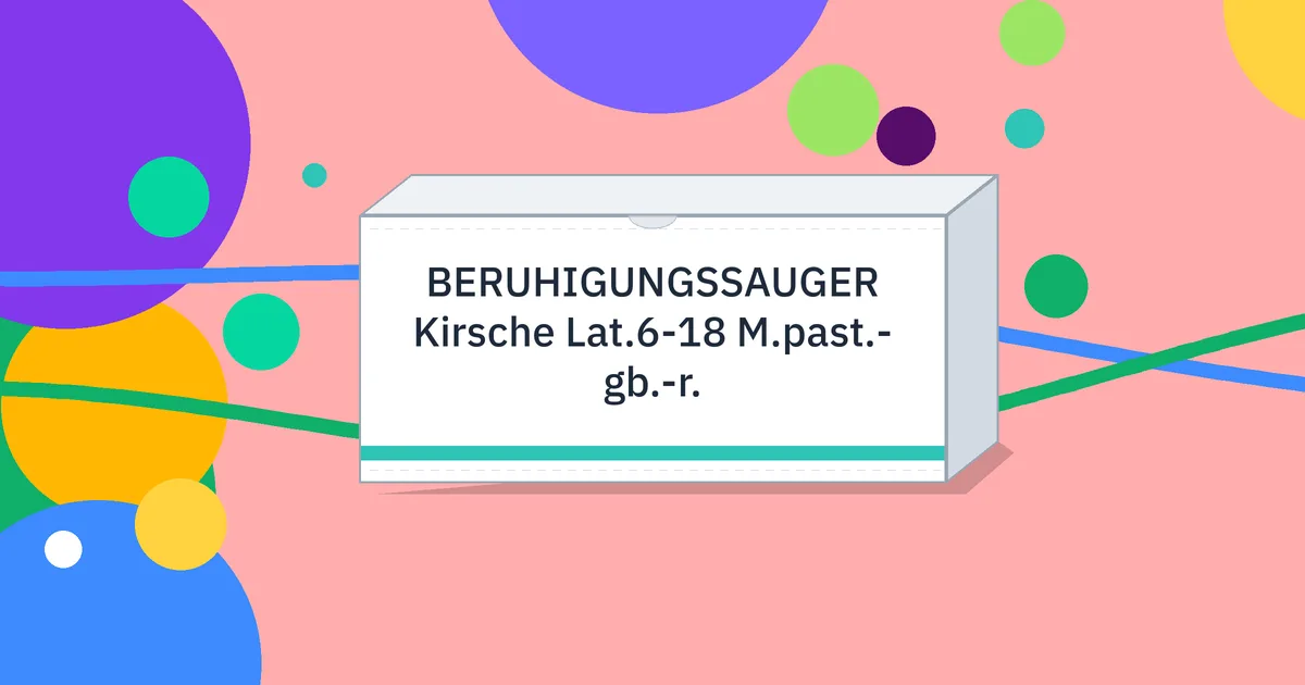 Symbolbild: Packung mit der Aufschrift BERUHIGUNGSSAUGER Kirsche Lat.6-18 M.past.-gb.-r. (PZN 04792357) – Verfügbarkeit und Bezug in Apotheken in Frankfurt am Main