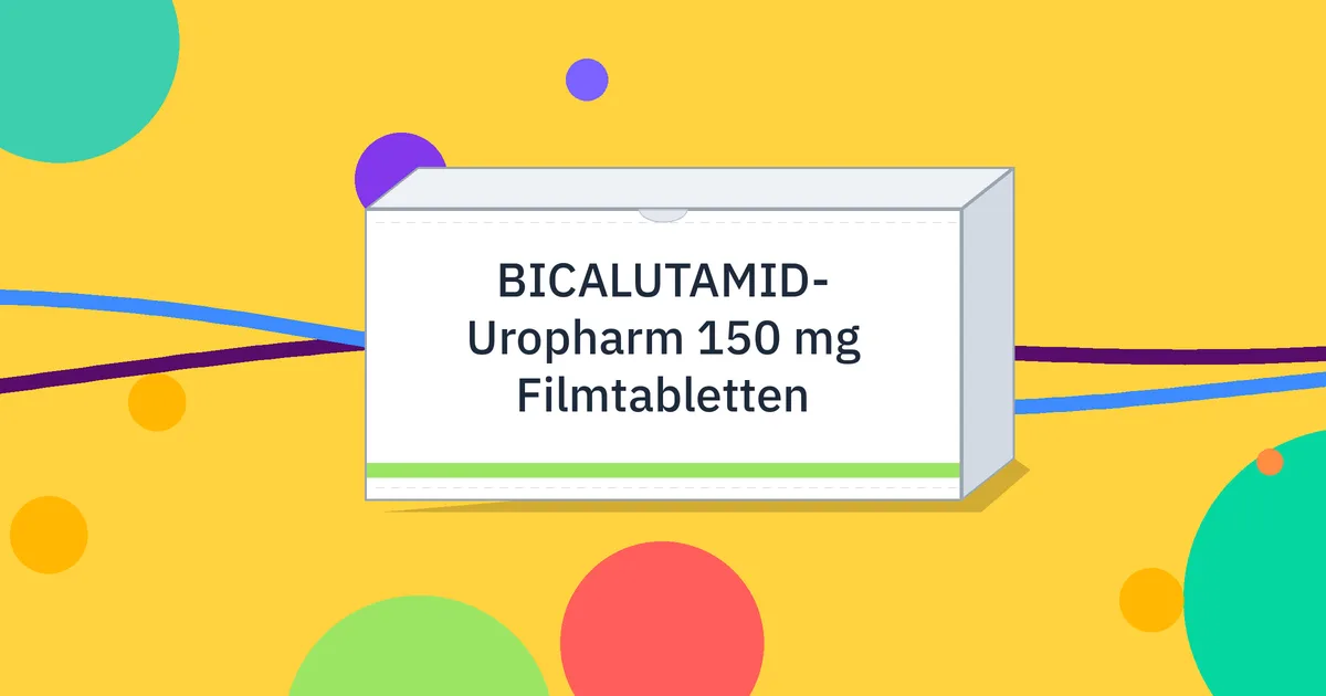 Symbolbild: Packung mit der Aufschrift BICALUTAMID-Uropharm 150 mg Filmtabletten (PZN 19764674) – Verfügbarkeit und Bezug in Apotheken in Frankfurt am Main