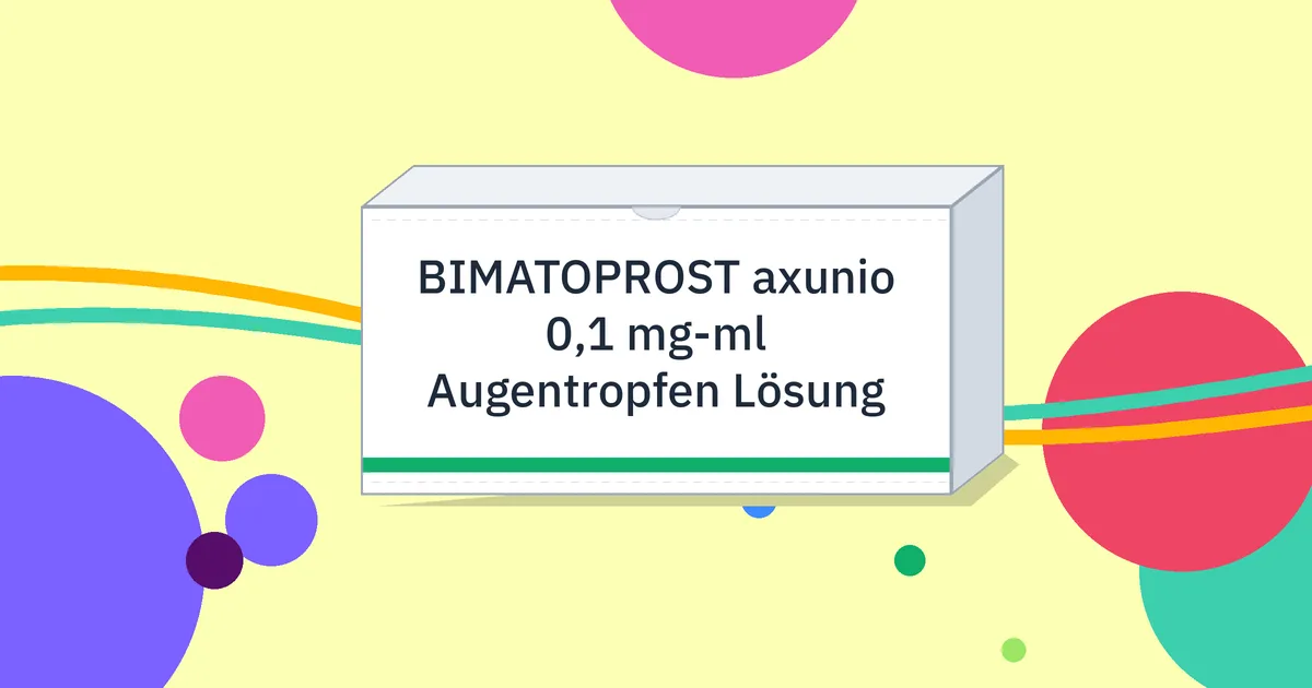 Symbolbild: Packung mit der Aufschrift BIMATOPROST axunio 0,1 mg-ml Augentropfen Lösung (PZN 19270475) – Verfügbarkeit und Bezug in Apotheken in Frankfurt am Main