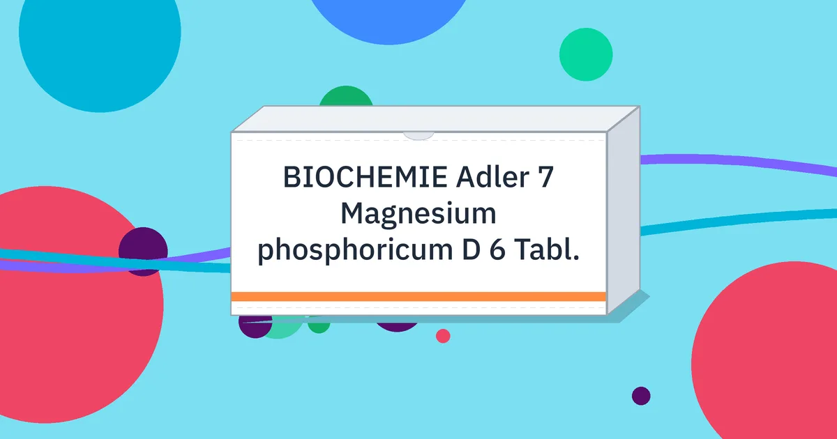Symbolbild: Packung mit der Aufschrift BIOCHEMIE Adler 7 Magnesium phosphoricum D 6 Tabl. (PZN 02727309) – Verfügbarkeit und Bezug in Apotheken in Frankfurt am Main