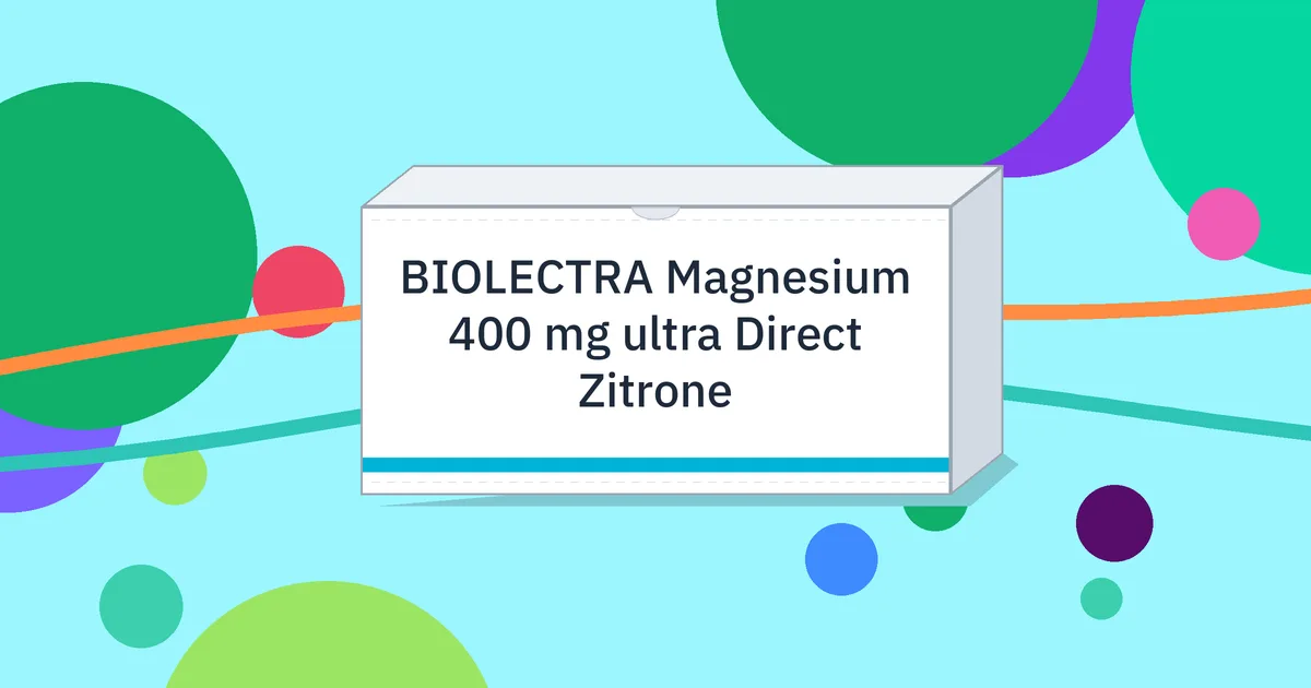 Symbolbild: Packung mit der Aufschrift BIOLECTRA Magnesium 400 mg ultra Direct Zitrone (PZN 10252168) – Verfügbarkeit und Bezug in Apotheken in Frankfurt am Main