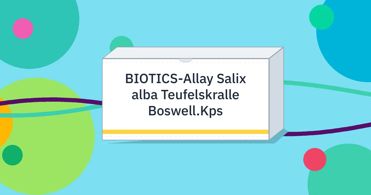 Symbolbild: Packung mit der Aufschrift BIOTICS-Allay Salix alba Teufelskralle Boswell.Kps (PZN 16954523) – Verfügbarkeit und Bezug in Apotheken in Frankfurt am Main