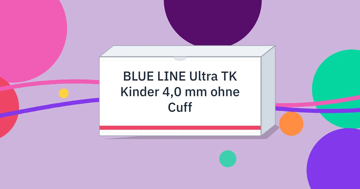 Symbolbild: Packung mit der Aufschrift BLUE LINE Ultra TK Kinder 4,0 mm ohne Cuff (PZN 14437077) – Verfügbarkeit und Bezug in Apotheken in Frankfurt am Main