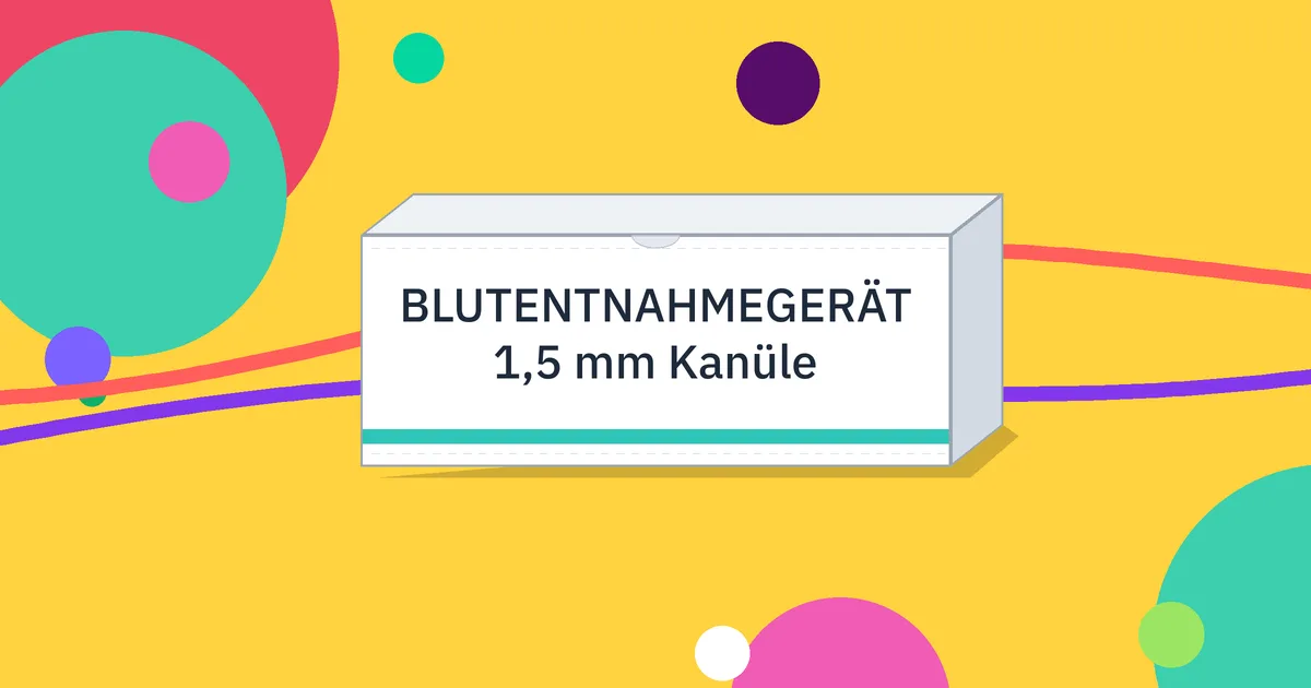 Symbolbild: Packung mit der Aufschrift BLUTENTNAHMEGERÄT 1,5 mm Kanüle (PZN 19480988) – Verfügbarkeit und Bezug in Apotheken in Frankfurt am Main