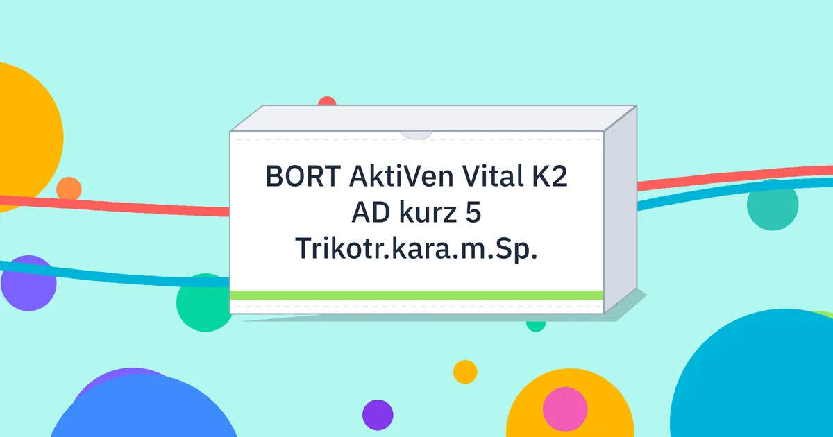 Symbolbild: Packung mit der Aufschrift BORT AktiVen Vital K2 AD kurz 5 Trikotr.kara.m.Sp. (PZN 12549524) – Verfügbarkeit und Bezug in Apotheken in Frankfurt am Main