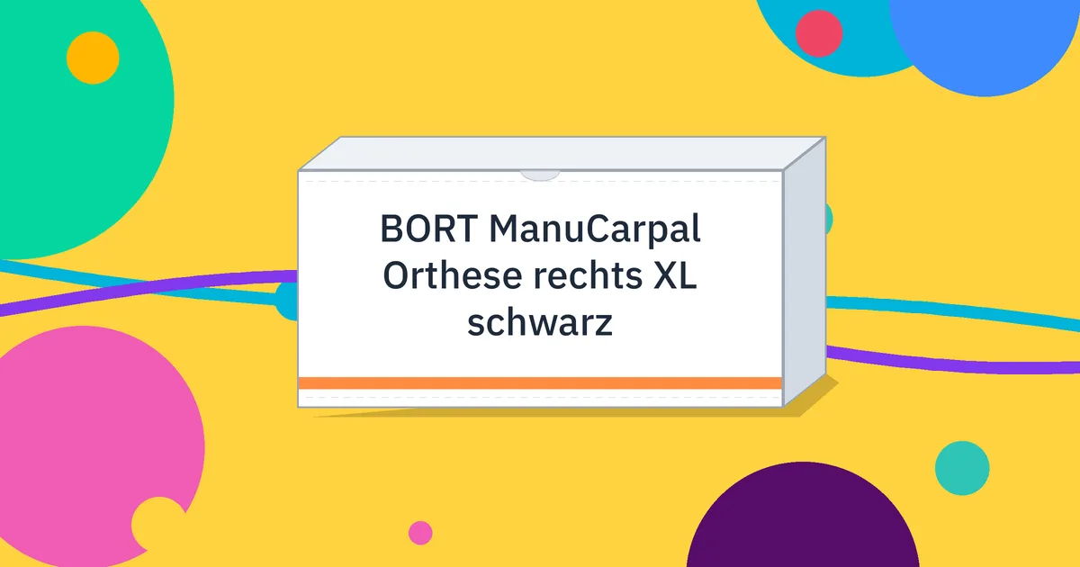 Symbolbild: Packung mit der Aufschrift BORT ManuCarpal Orthese rechts XL schwarz (PZN 06156499) – Verfügbarkeit und Bezug in Apotheken in Frankfurt am Main