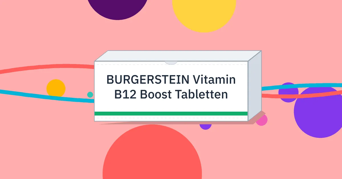 Symbolbild: Packung mit der Aufschrift BURGERSTEIN Vitamin B12 Boost Tabletten (PZN 20107237) – Verfügbarkeit und Bezug in Apotheken in Frankfurt am Main