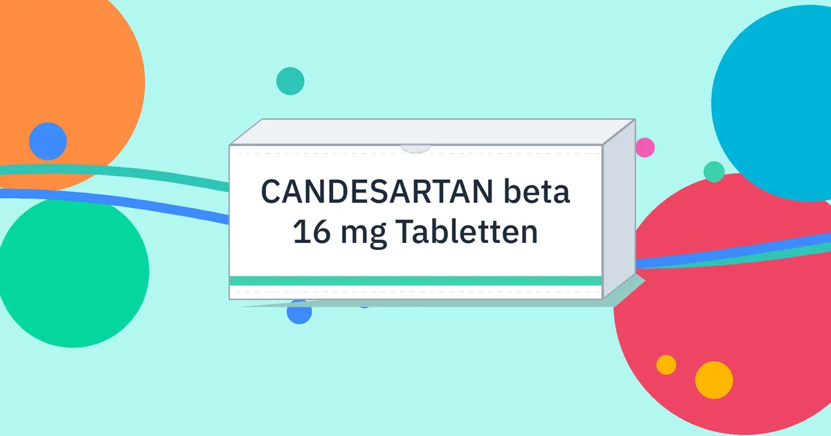 Symbolbild: Packung mit der Aufschrift CANDESARTAN beta 16 mg Tabletten (PZN 19211372) – Verfügbarkeit und Bezug in Apotheken in Frankfurt am Main