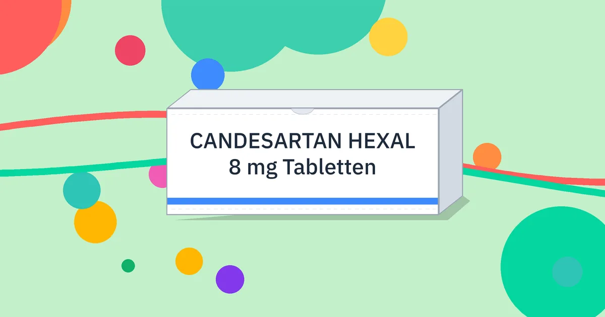 Symbolbild: Packung mit der Aufschrift CANDESARTAN HEXAL 8 mg Tabletten (PZN 09390586) – Verfügbarkeit und Bezug in Apotheken in Frankfurt am Main