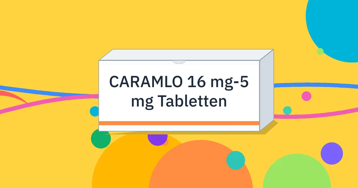 Symbolbild: Packung mit der Aufschrift CARAMLO 16 mg-5 mg Tabletten (PZN 19905146) – Verfügbarkeit und Bezug in Apotheken in Frankfurt am Main