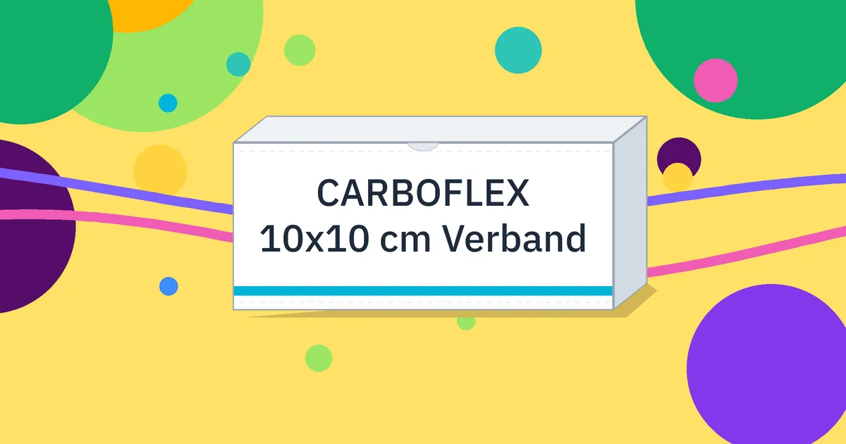 Symbolbild: Packung mit der Aufschrift CARBOFLEX 10x10 cm Verband (PZN 12642100) – Verfügbarkeit und Bezug in Apotheken in Frankfurt am Main