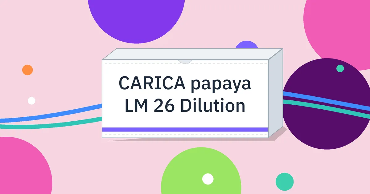 Symbolbild: Packung mit der Aufschrift CARICA papaya LM 26 Dilution (PZN 13430713) – Verfügbarkeit und Bezug in Apotheken in Frankfurt am Main