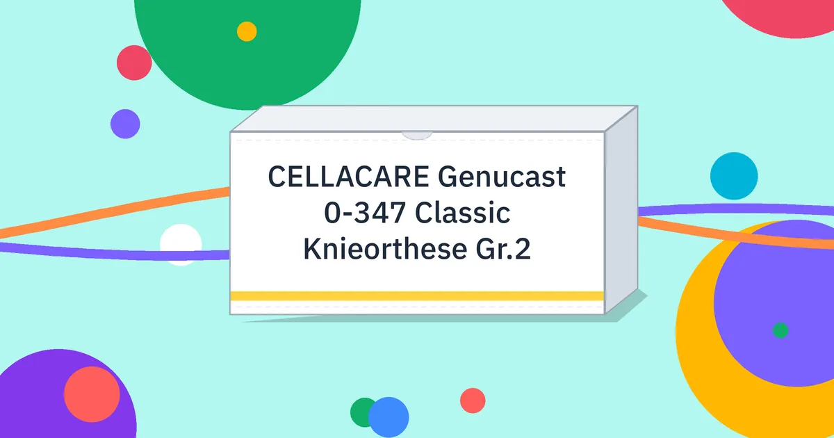 Symbolbild: Packung mit der Aufschrift CELLACARE Genucast 0-347 Classic Knieorthese Gr.2 (PZN 14366704) – Verfügbarkeit und Bezug in Apotheken in Frankfurt am Main